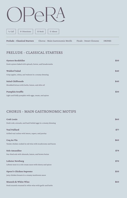 Free American Fine Dining Menu Template | Menuzen