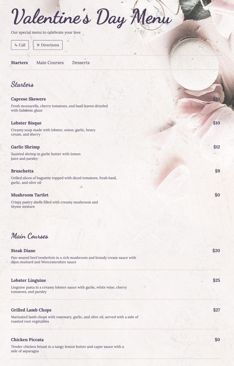 Free Simple Menu Template | Menuzen