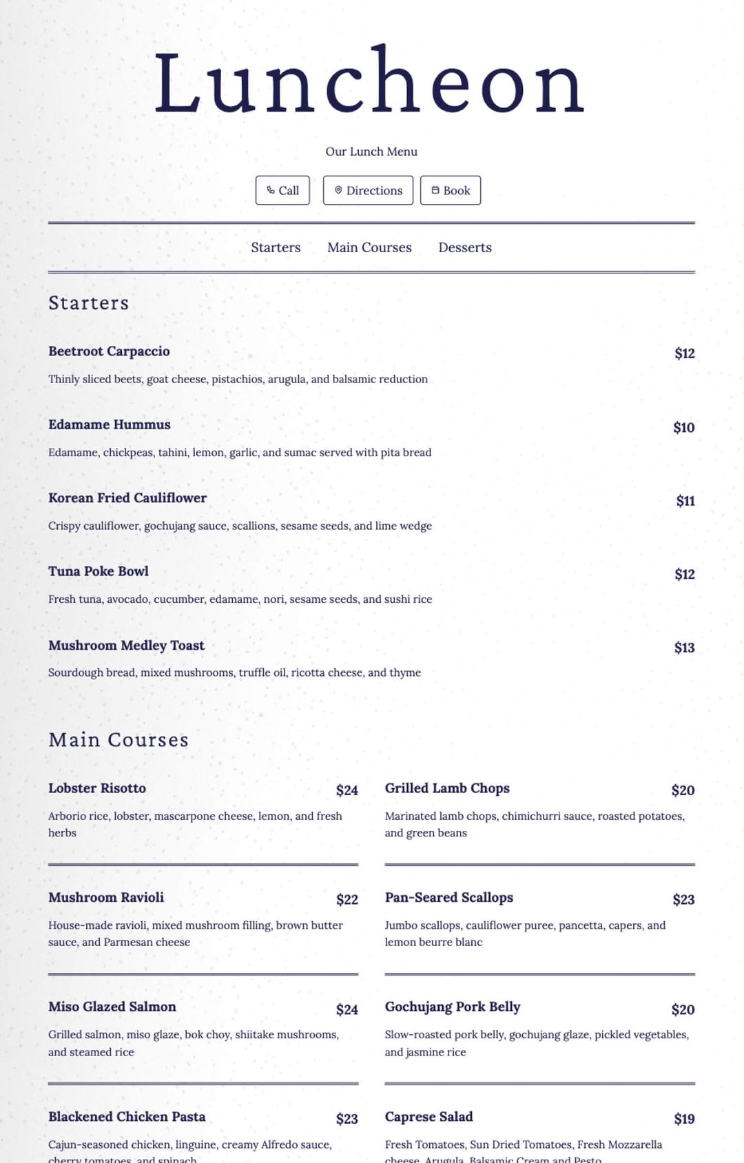 Free Simple Menu Template | Menuzen