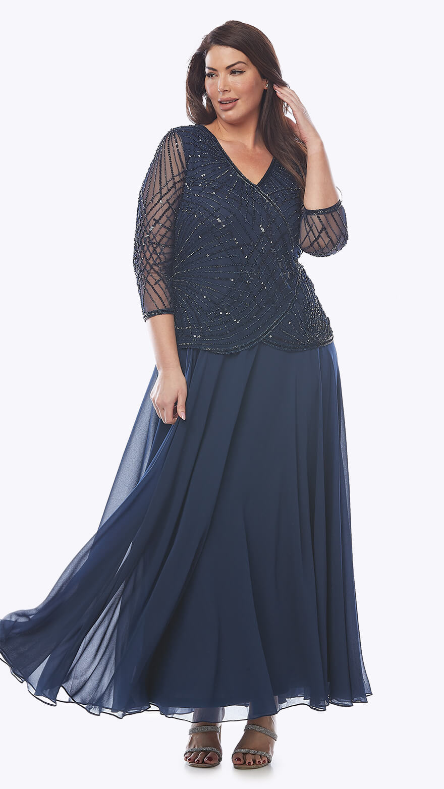 Layla Jones - LJ0504 - Beaded bodice dress with full georgette skirt