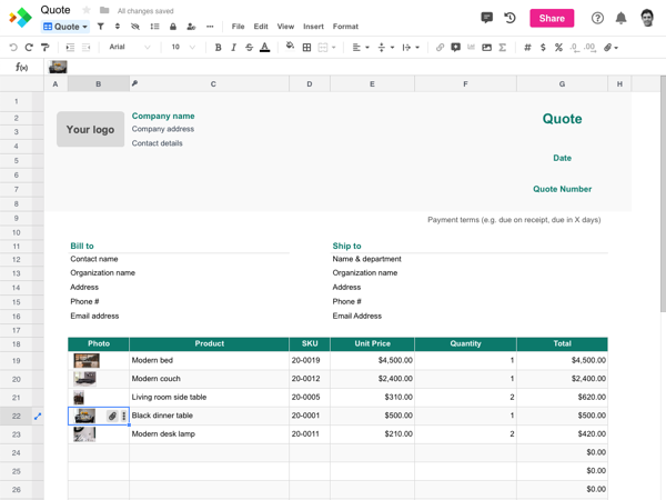Free Price Quote Template | Spreadsheet Templates