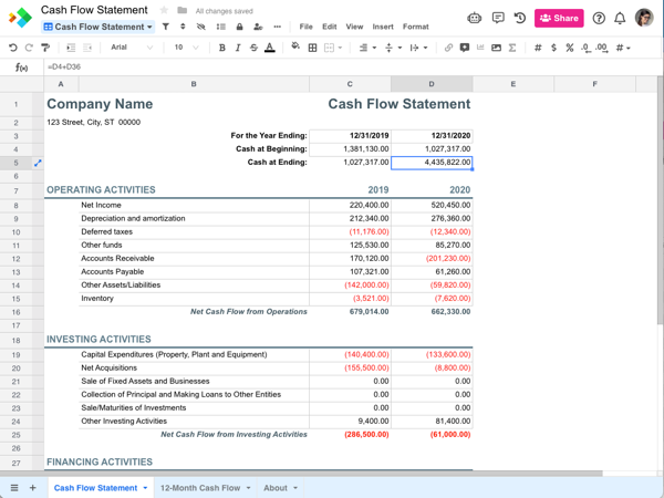 Cash Flow Statement Template Templates By Spreadsheet