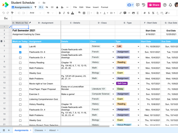 Free Class Assignment Schedule Template Spreadsheet Templates