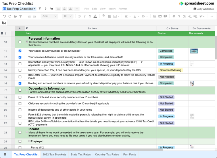 Tax Prep Documents Checklist From H R Block