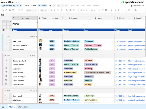 Alumni Directory Template Free Spreadsheet Templates