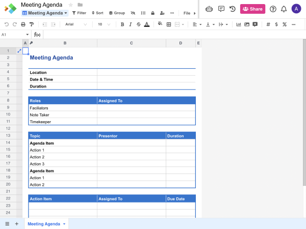 Meeting Agenda Template Spreadsheet