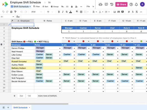 Employee Shift Scheduling Template Spreadsheet