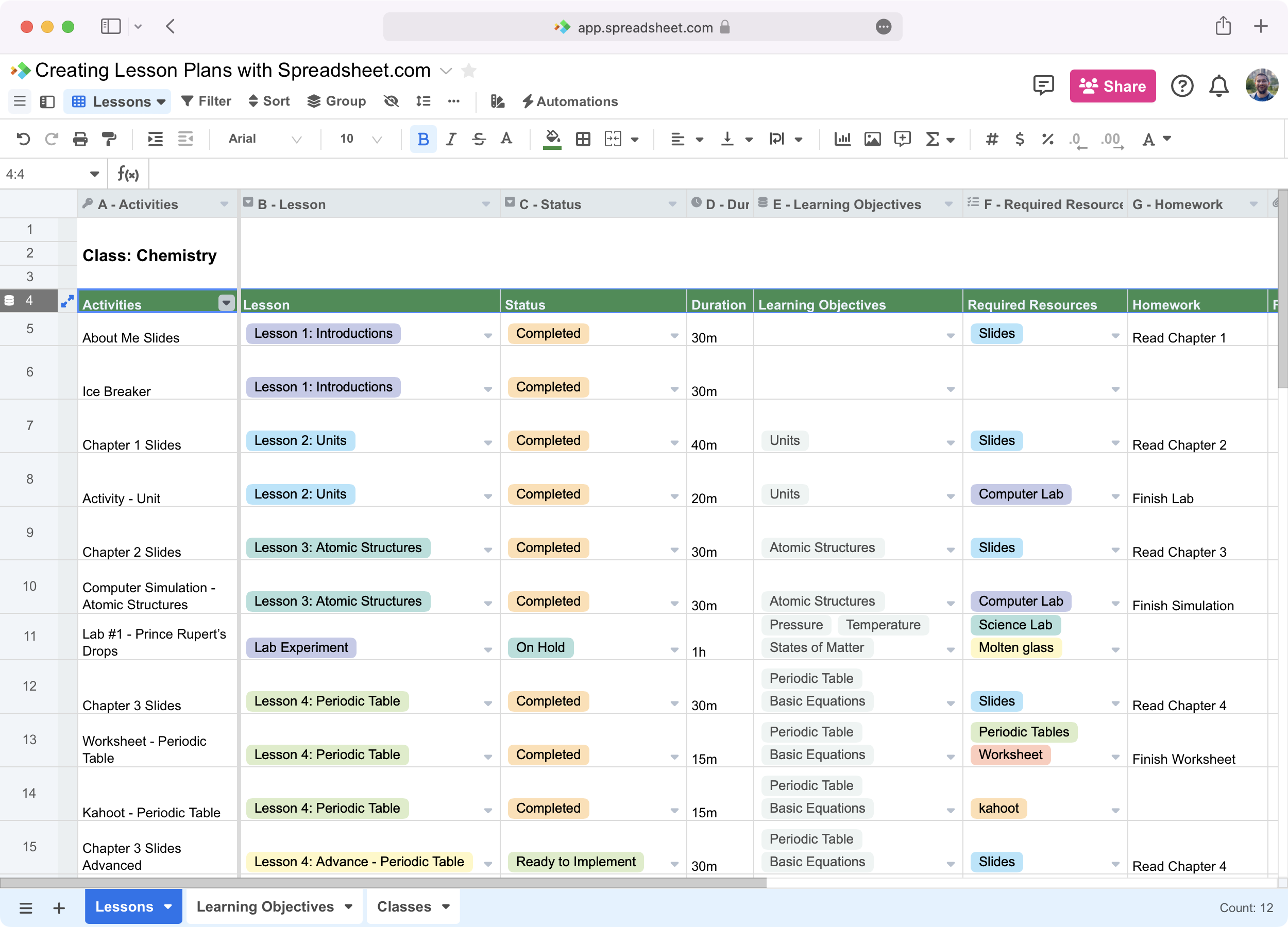 How To Create A Lesson Plan With Spreadsheet