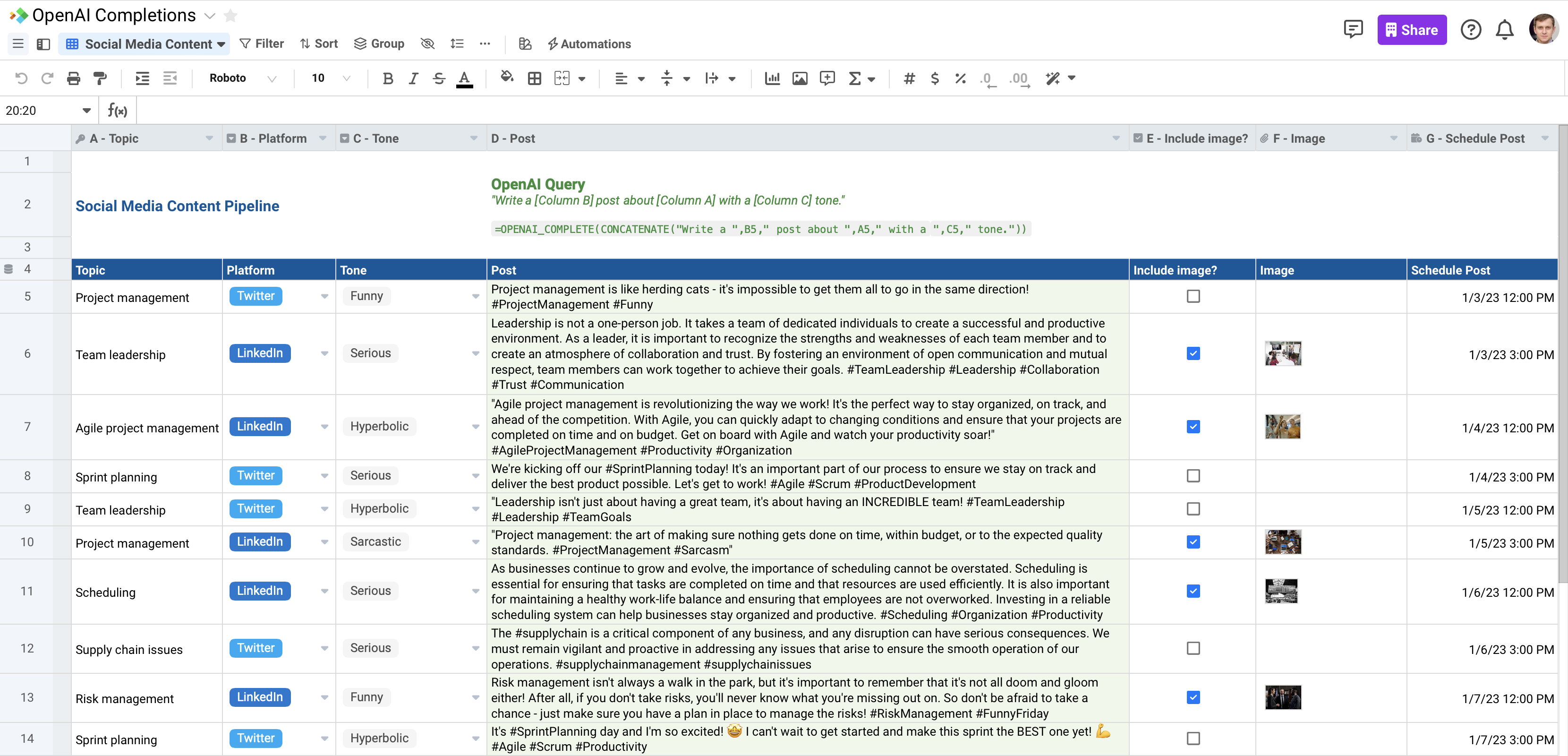 How to use OpenAI Completions in Spreadsheet.com