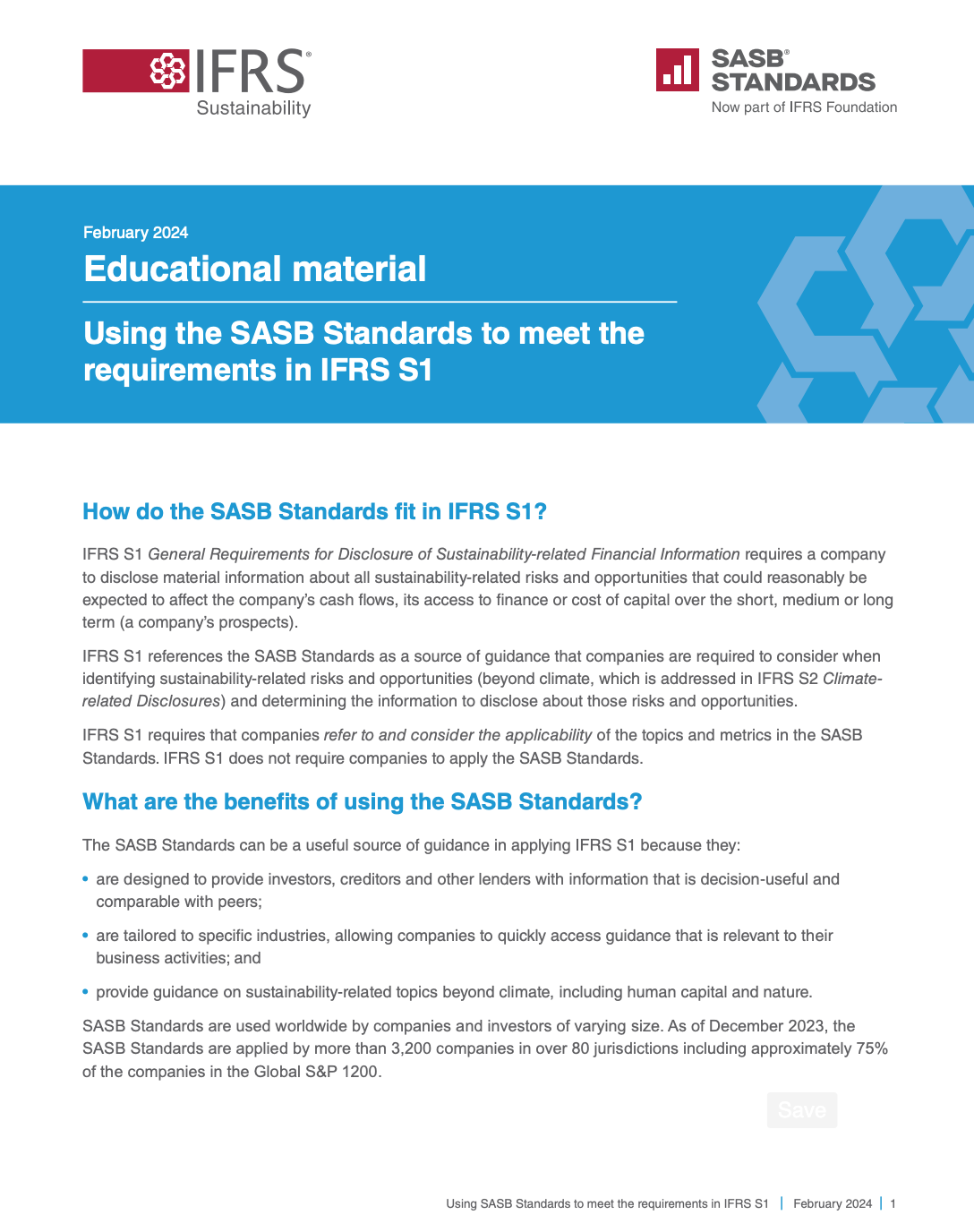 IFRS published educational material on how to use the SASB Standards to ...
