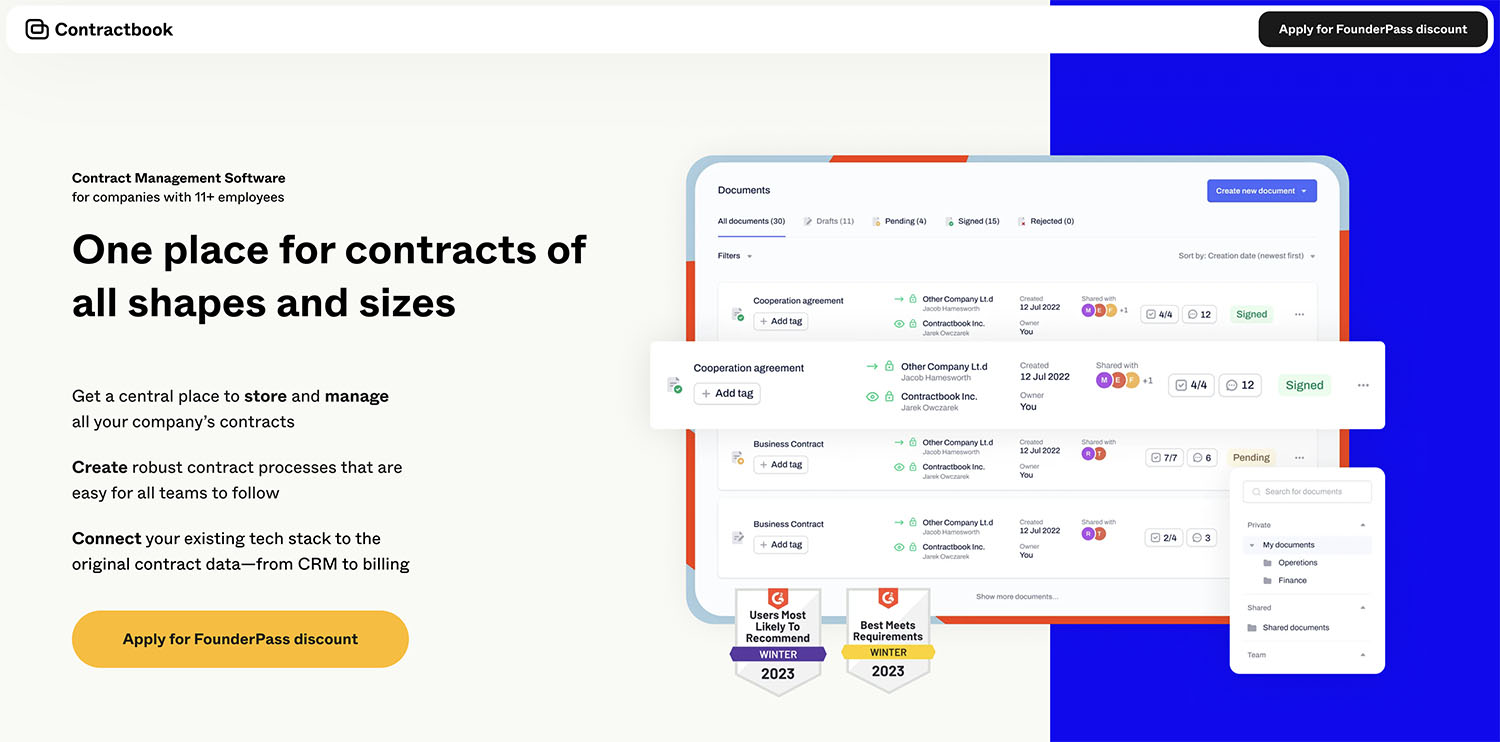Contractbook 30% Discount & Coupon with FounderPass 2024