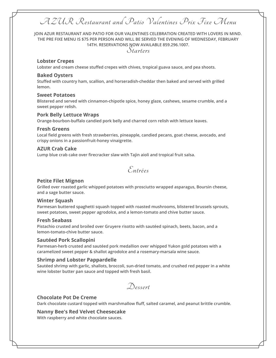 Upscale Restaurant Lexington | Fine Dining Lexington - Azur Restaurant ...