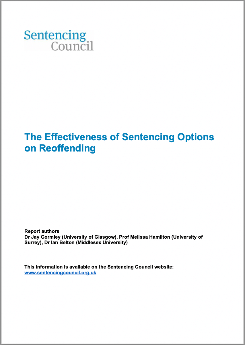 The Effectiveness of Sentencing Options on Reoffending