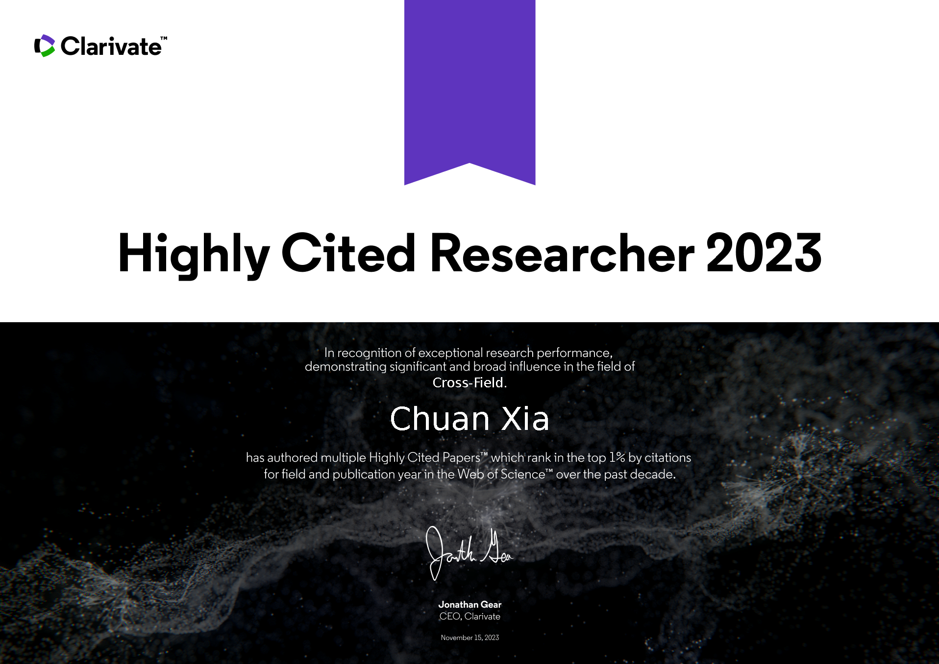 Prof. Xia was recoganised as Highly Cited Researchers 2023 by Clarivate
