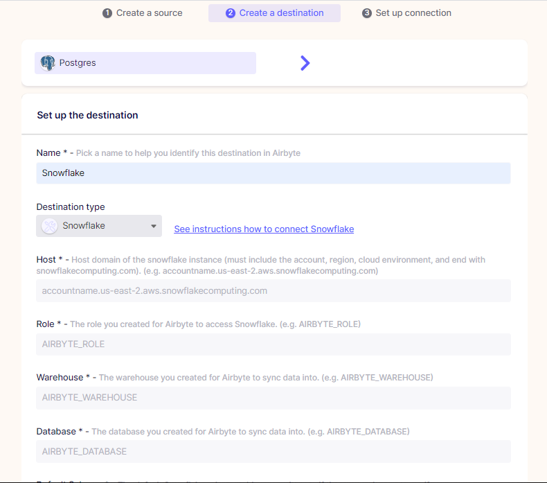 How to Connect & Load Data from Postgres to Snowflake destination?