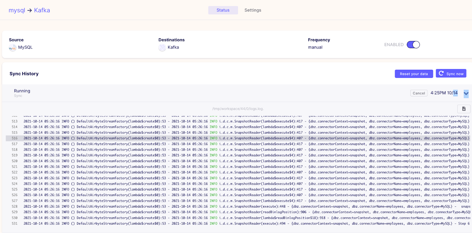 Next, go back to the Airbyte UI, select the connection you just created ...