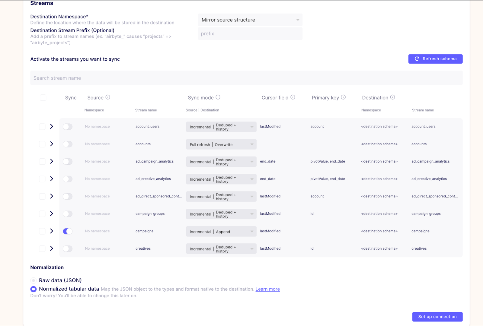 Export data from LinkedIn Ads to BigQuery | Airbyte