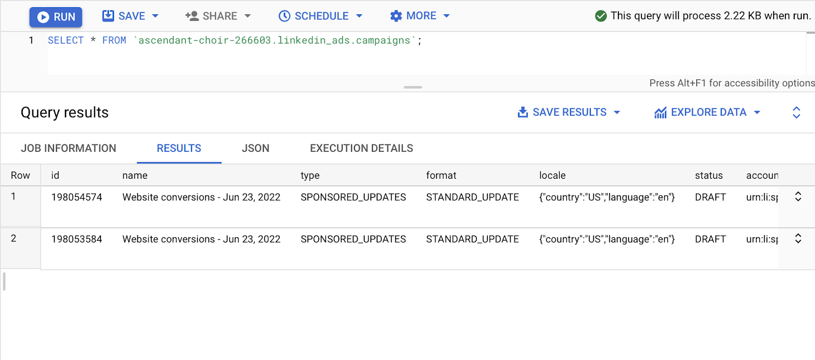 Export data from LinkedIn Ads to BigQuery | Airbyte