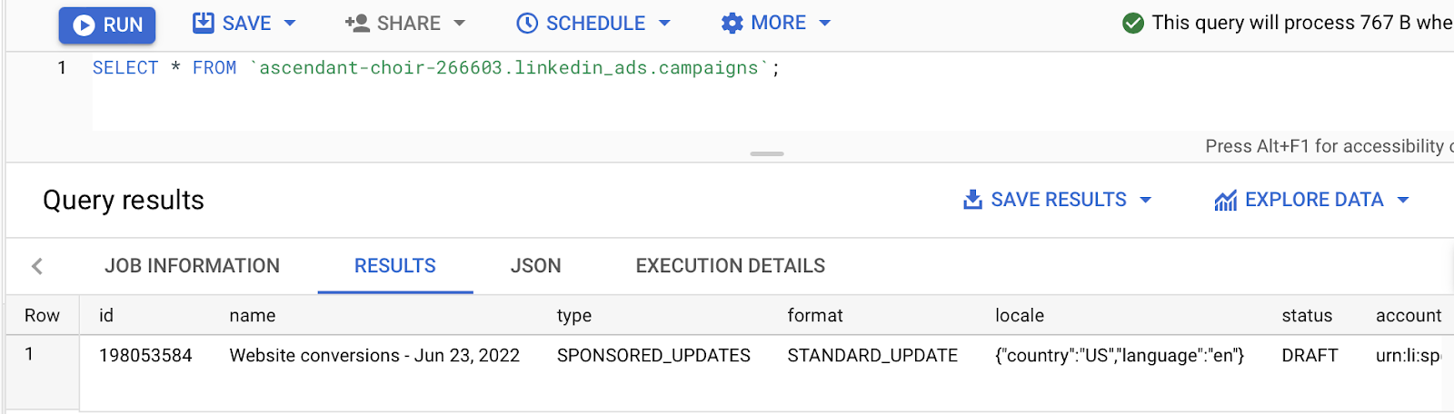Export data from LinkedIn Ads to BigQuery | Airbyte