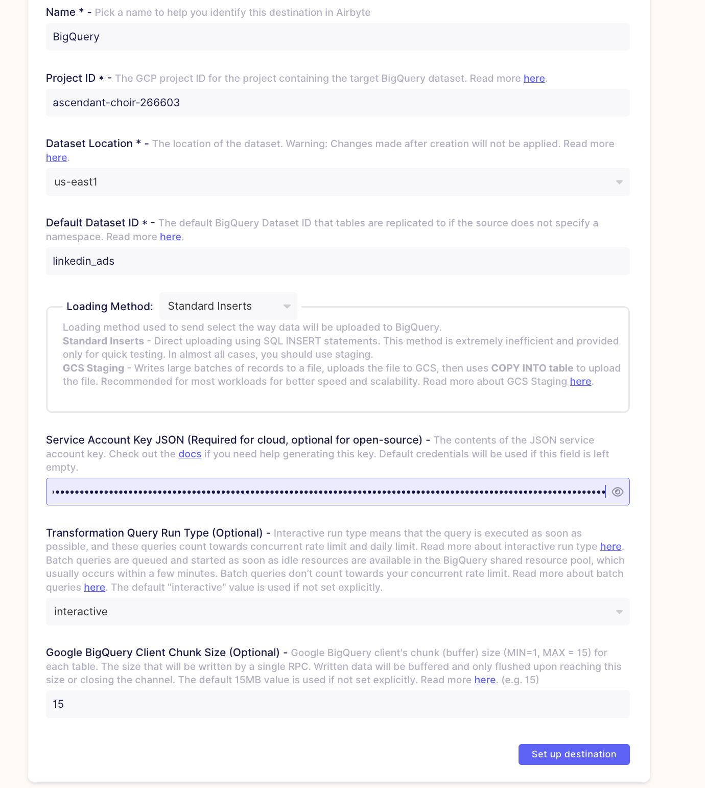 Export data from LinkedIn Ads to BigQuery | Airbyte