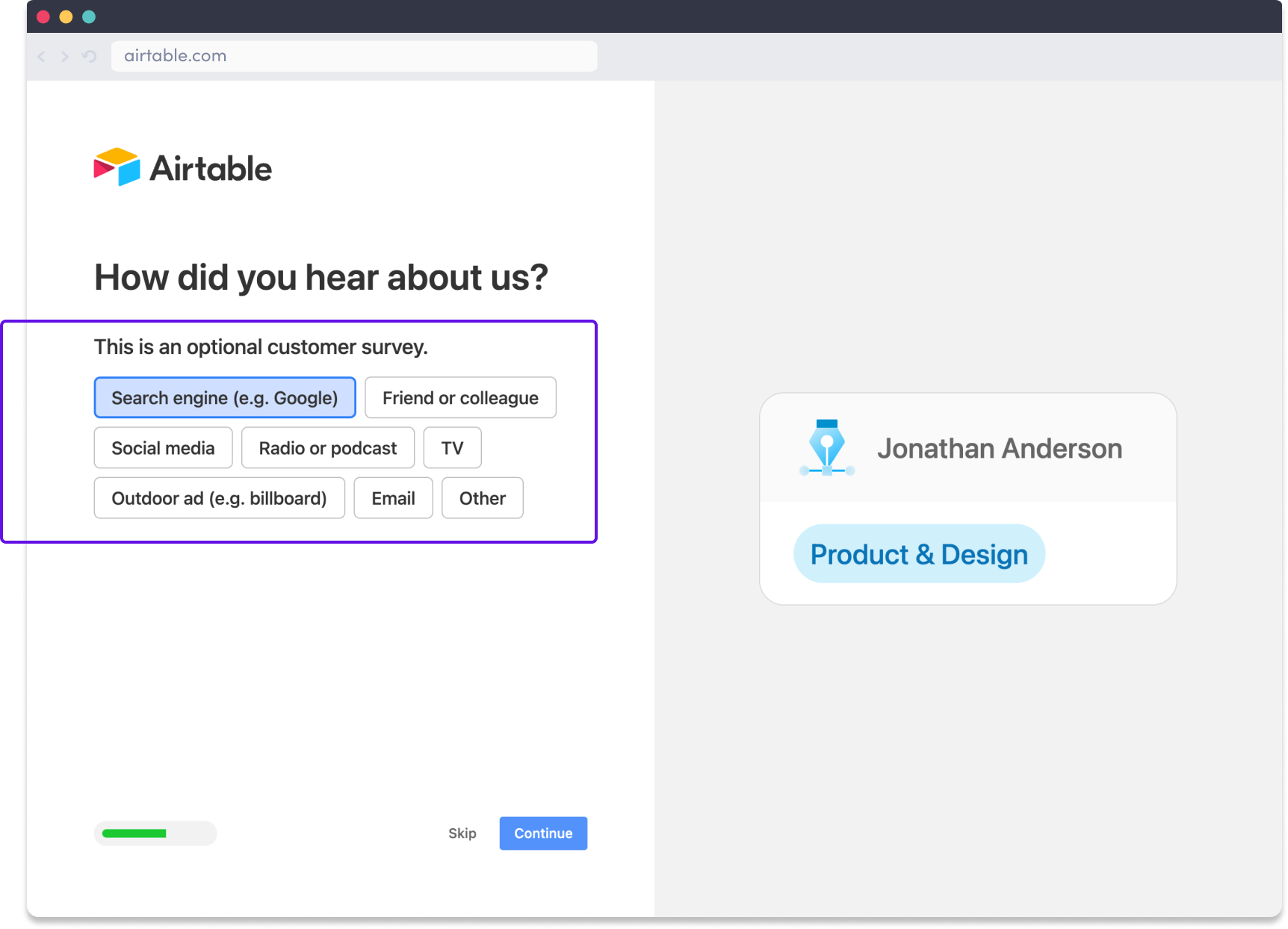 Explore Airtable's best-in-class onboarding wizard