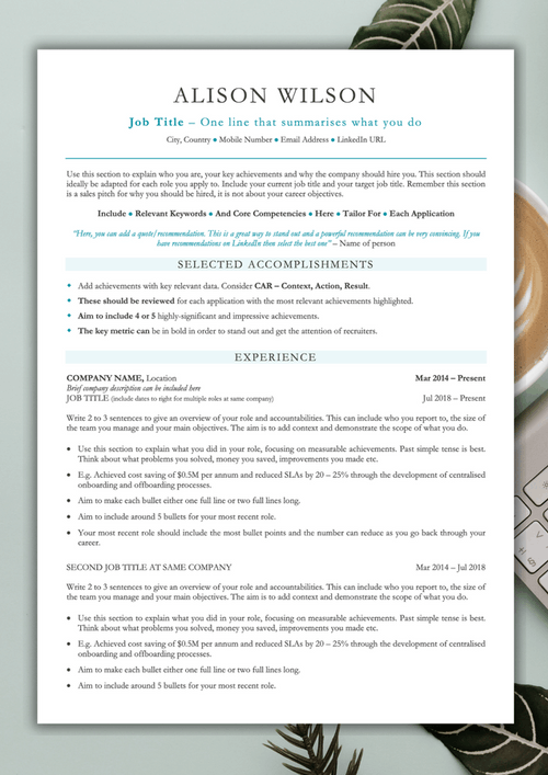 Classic CV Template and Cover Letter – Teal
