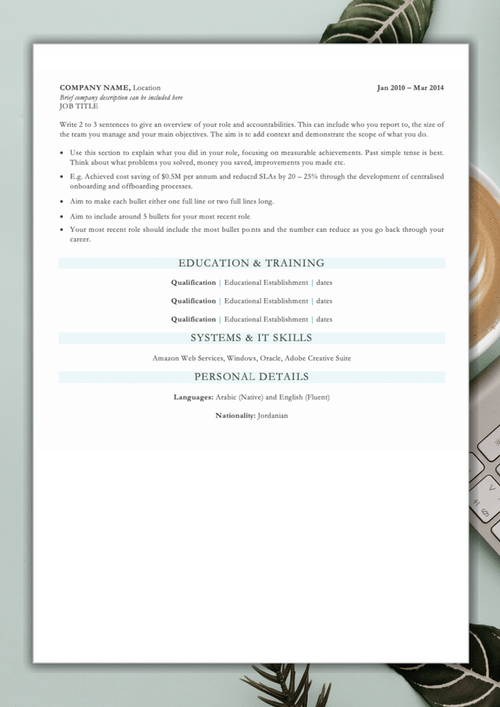 Classic CV Template and Cover Letter – Teal