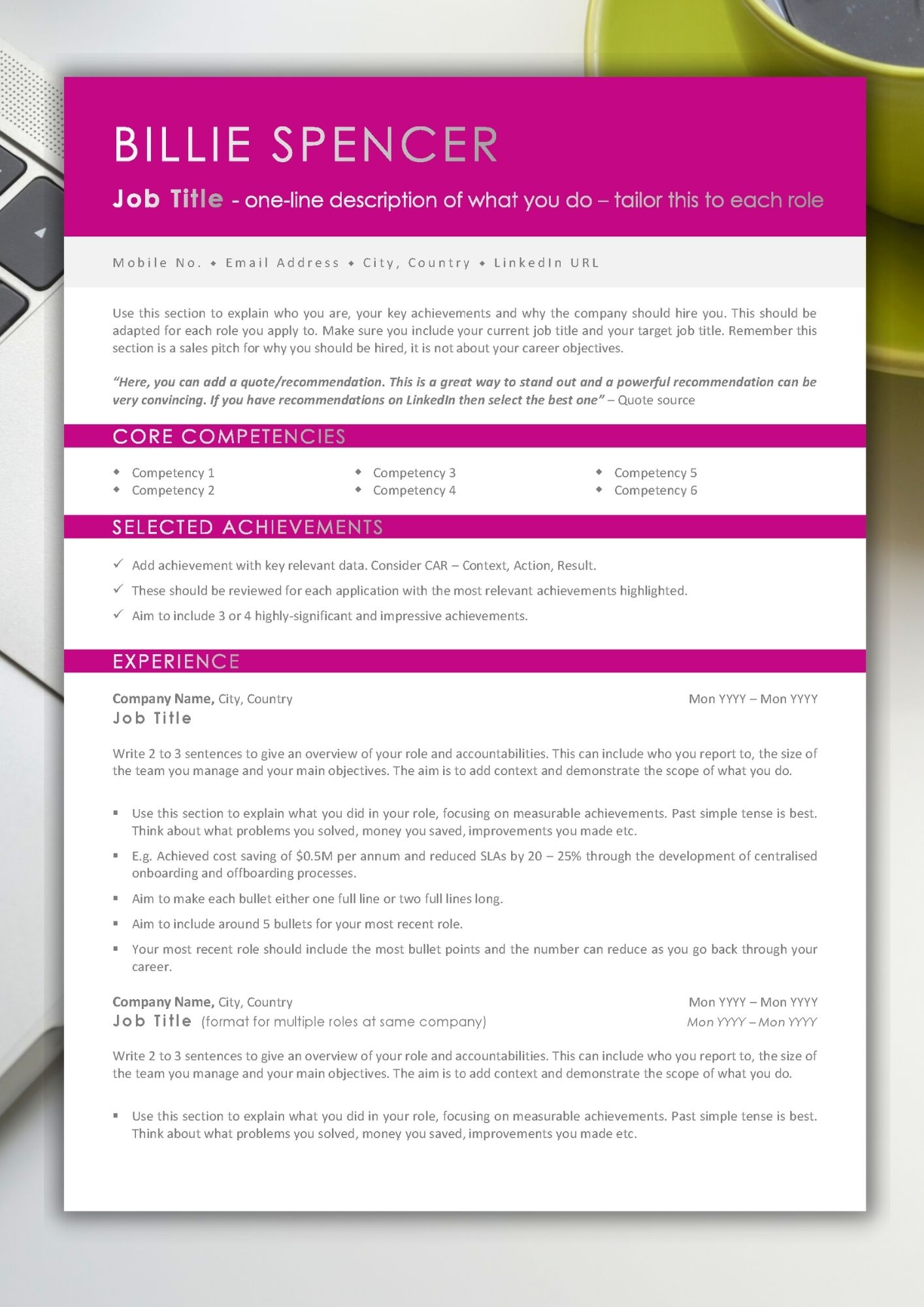 Creative CV Template & Cover Letter – Pink