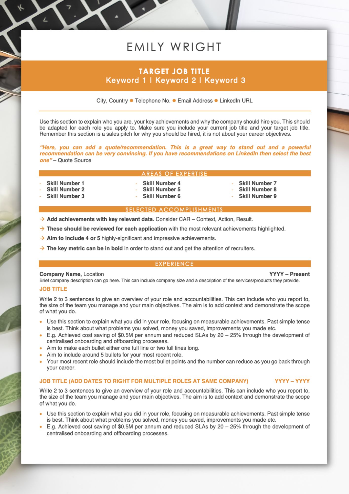 Modern CV Template and Cover Letter – Orange