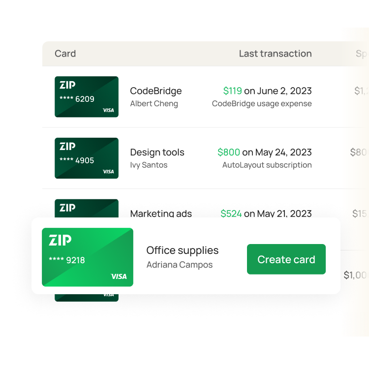 Vendor Card Solution | Zip