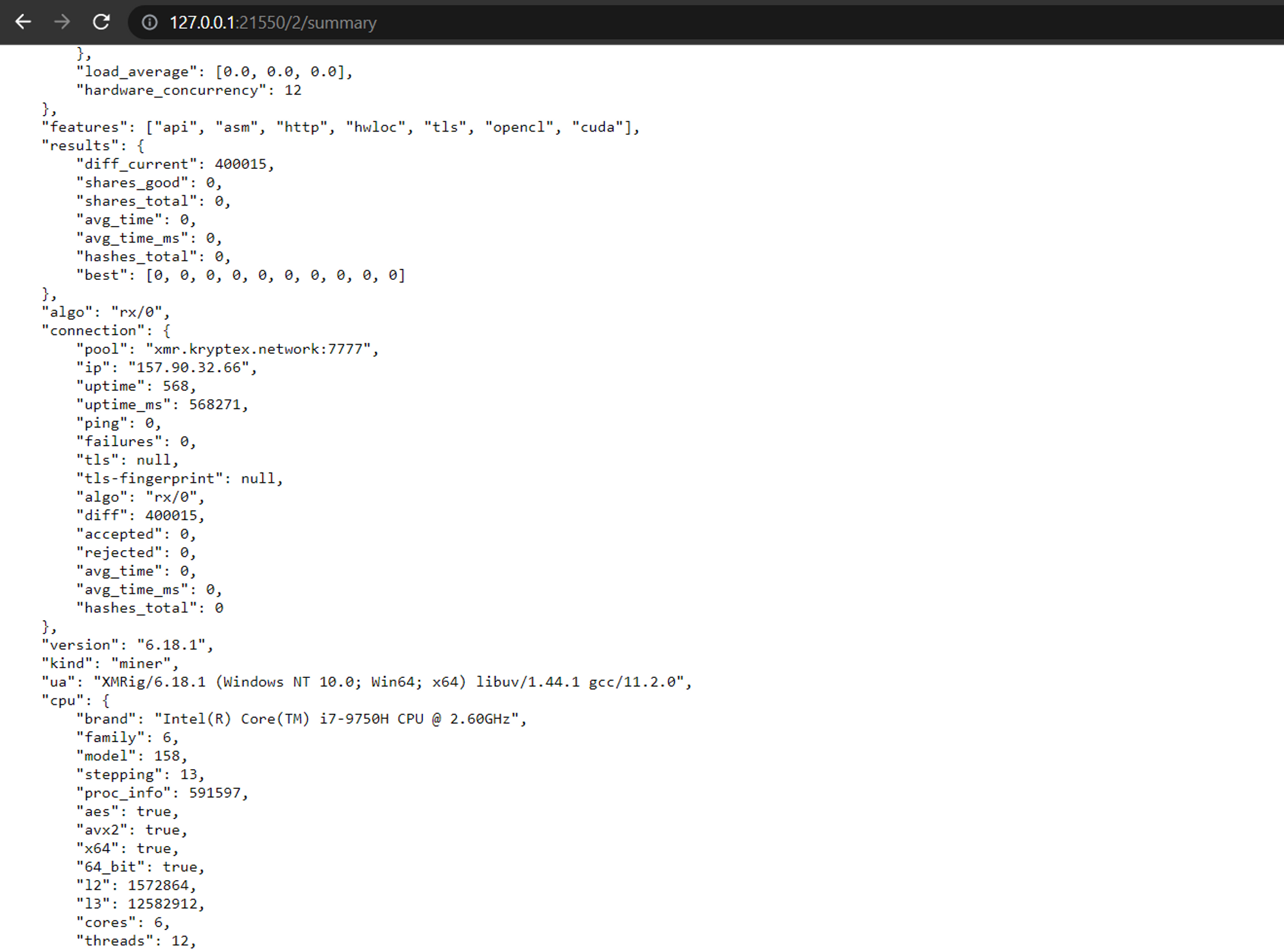 Online monitoring XMRig Miner