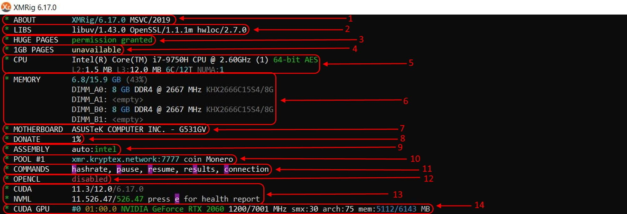 Description of messages in the XMRig Miner console