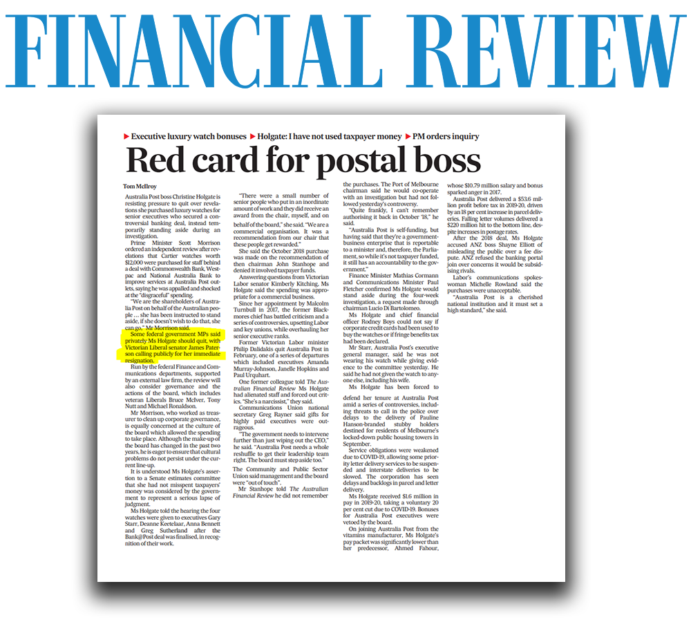 Red card for postal boss