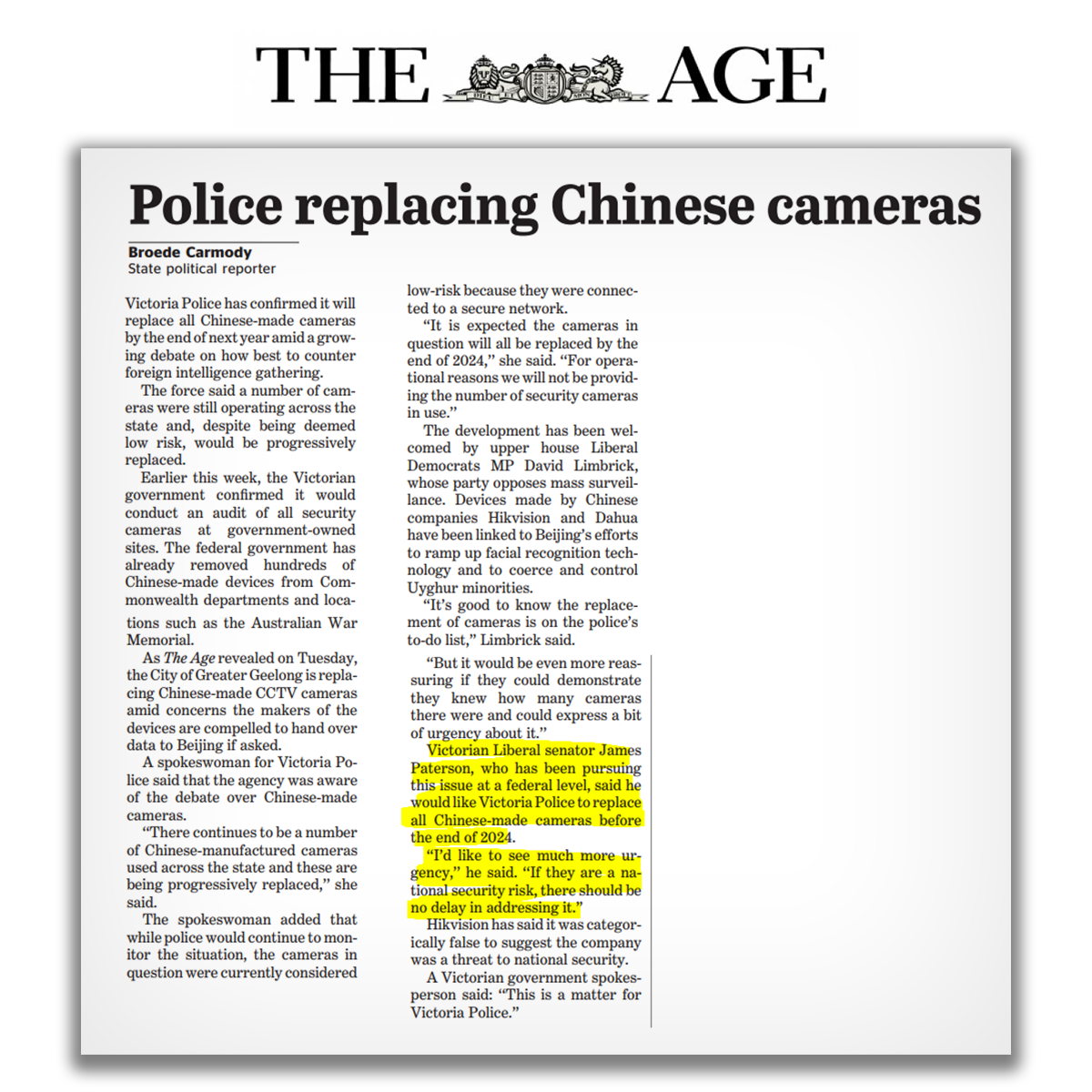 Police replacing Chinese cameras