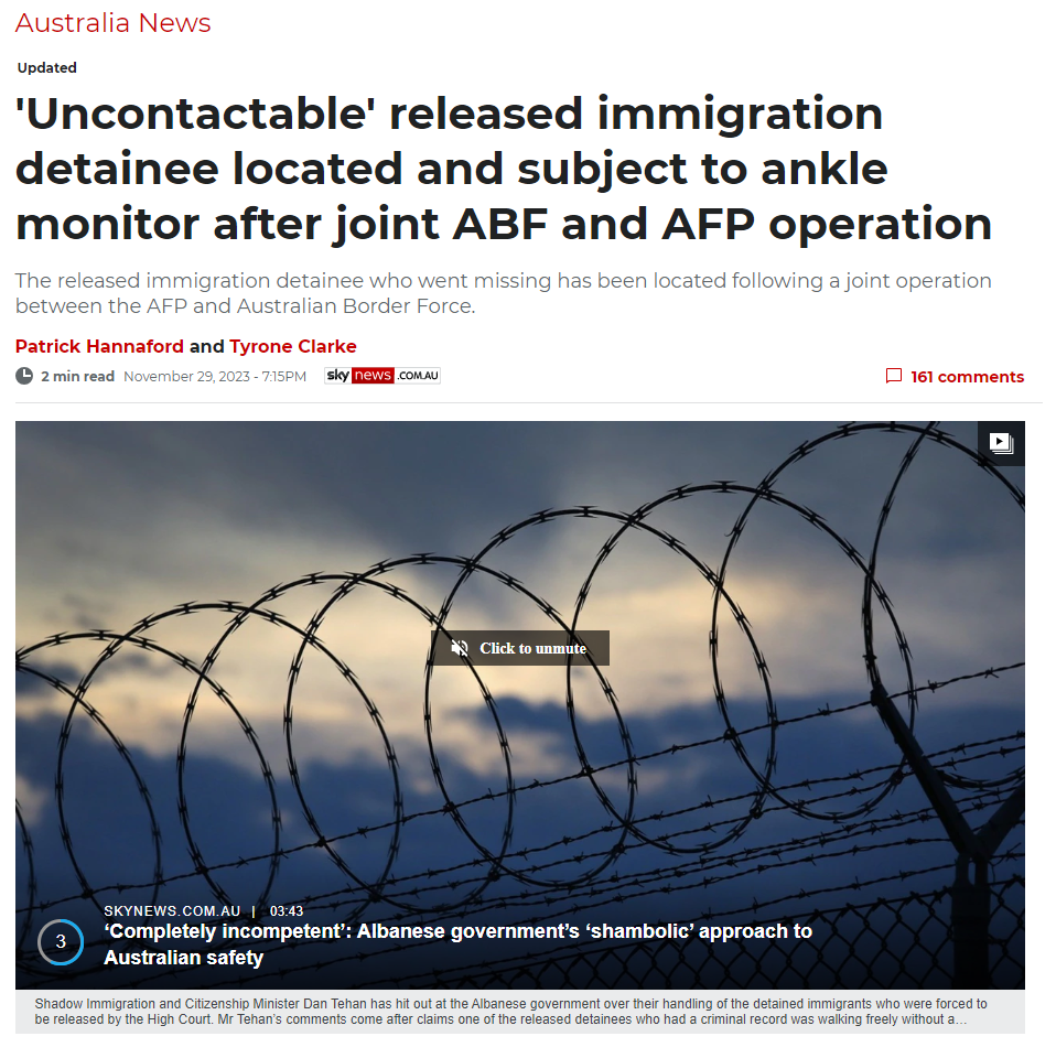 'Uncontactable' released immigration detainee located and subject to ...