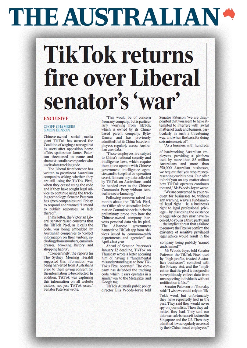 TikTok returns fire over Liberal Senator's war