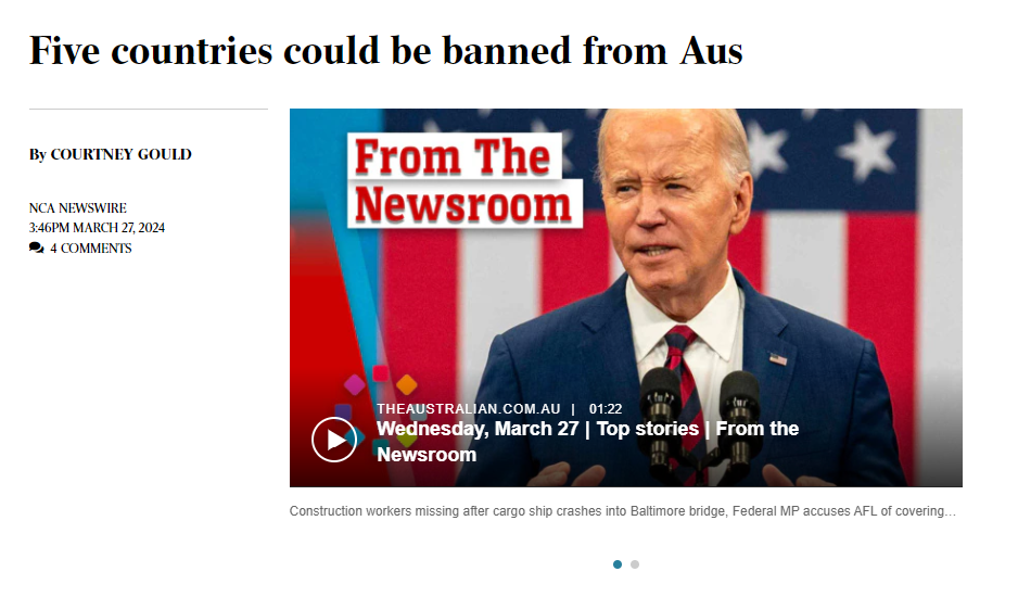 Five countries could be banned from Aus