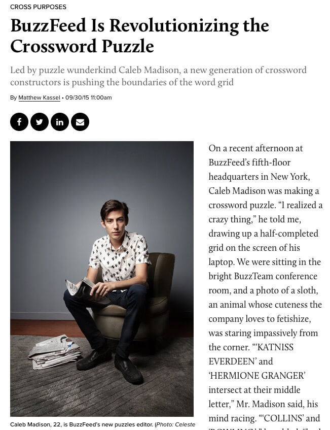 Caleb Madison, a nova geração de cruciverbalistas - Palavras Cruzadas