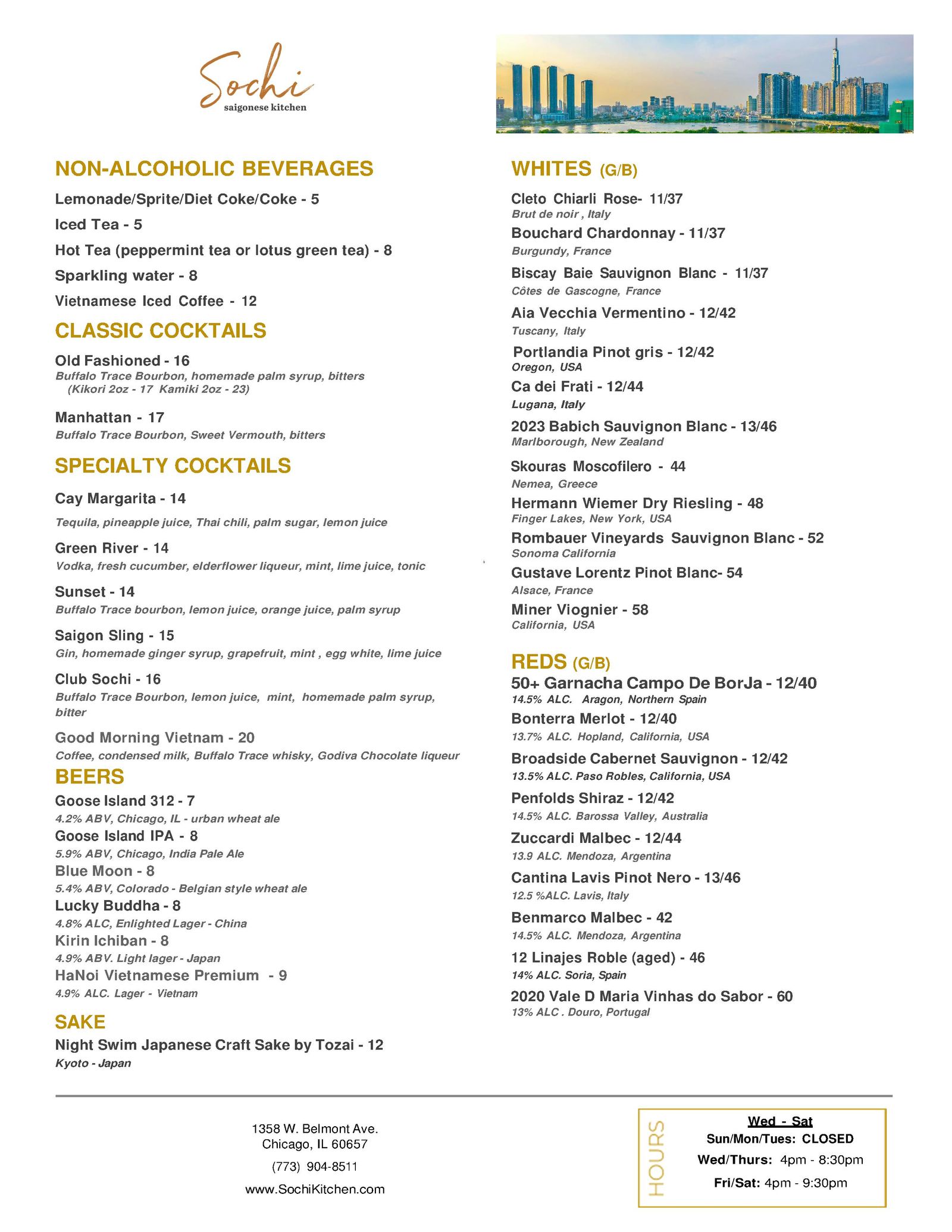 Menus - Sochi Kitchen - Saigonese - Vietnamese Restaurant - Chicago ...