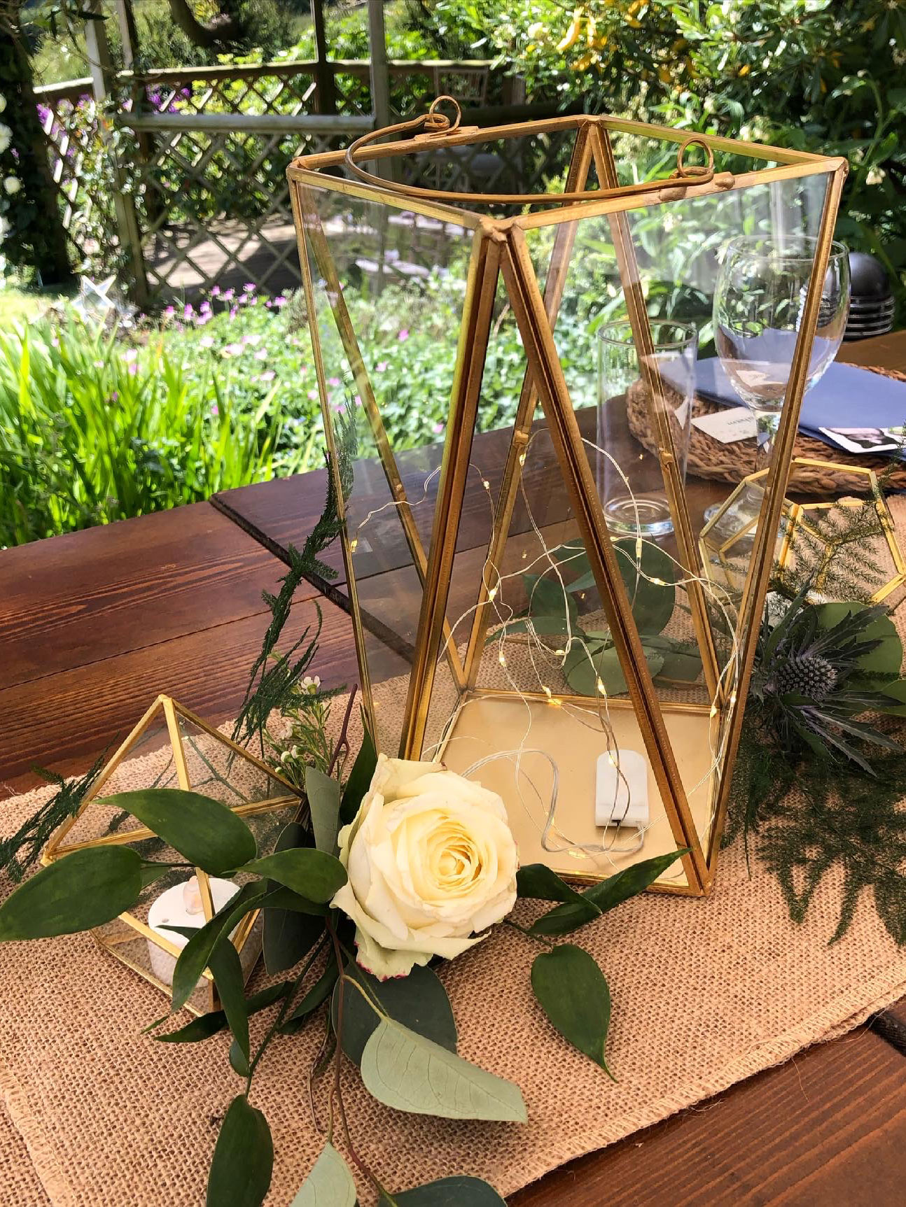 Winterborne Hire & Styling | Gold Geometric Lanterns | Wedding Props