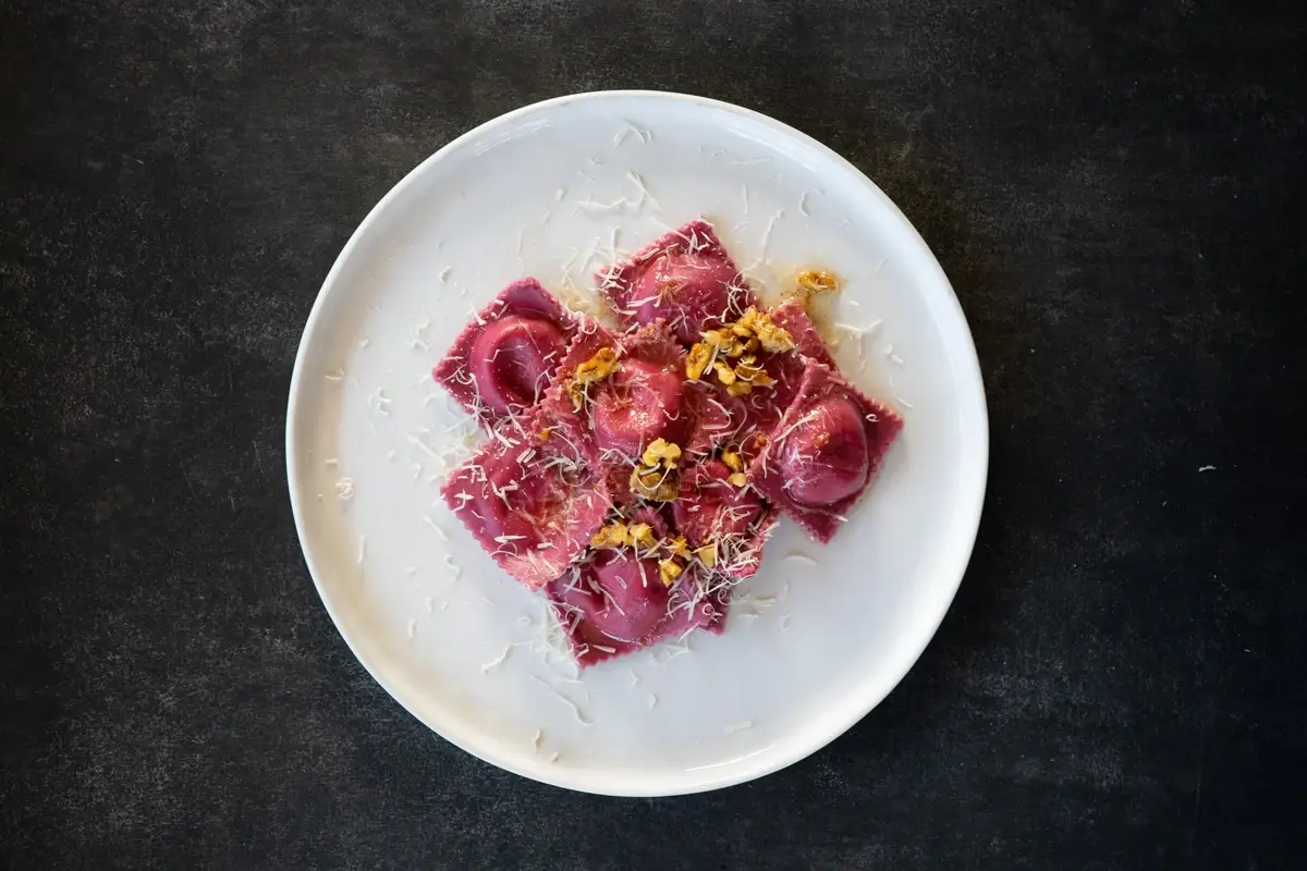 Homemade Beet & Goat Cheese Ravioli with Lemon Butter Sauce