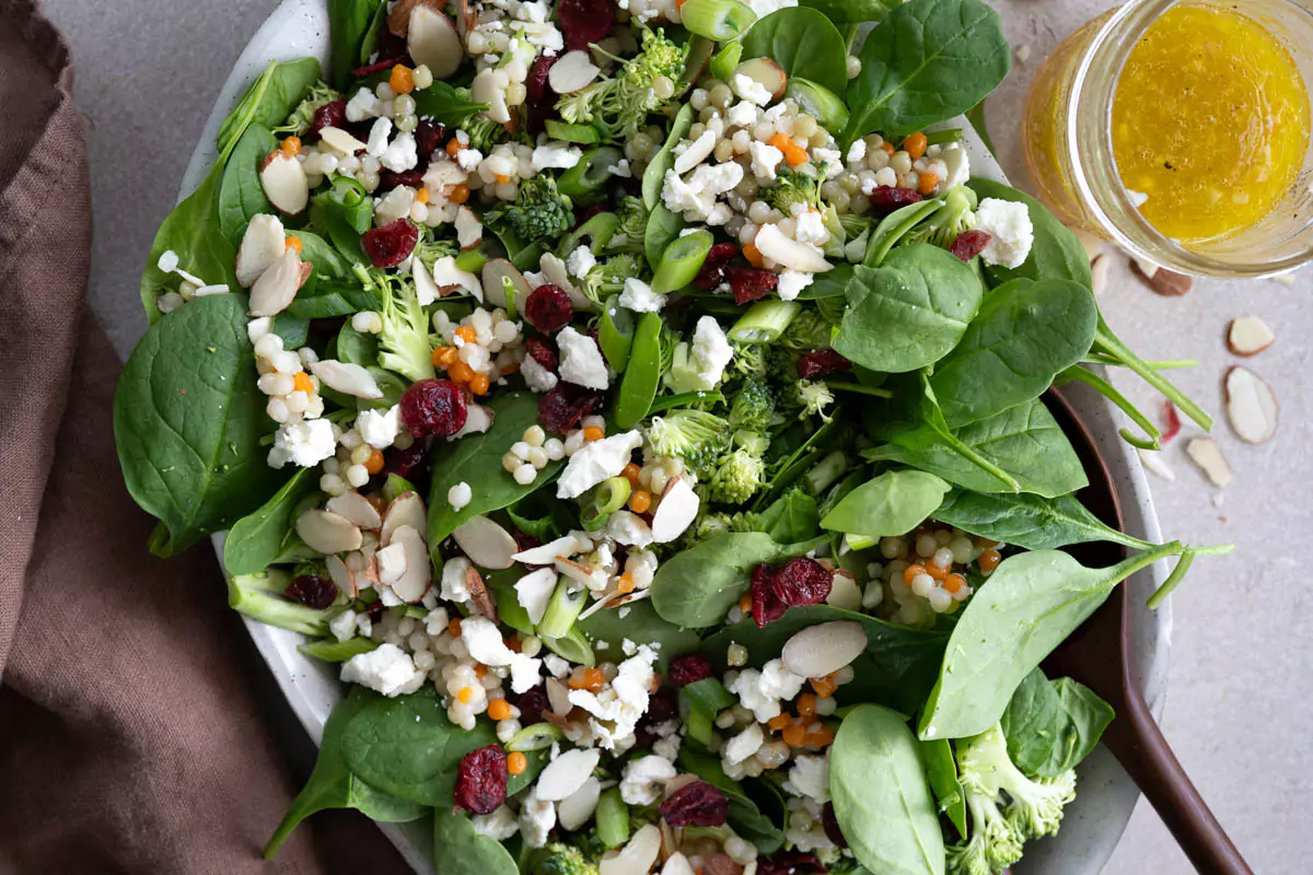 Quick Broccoli and Spinach Salad with Couscous
