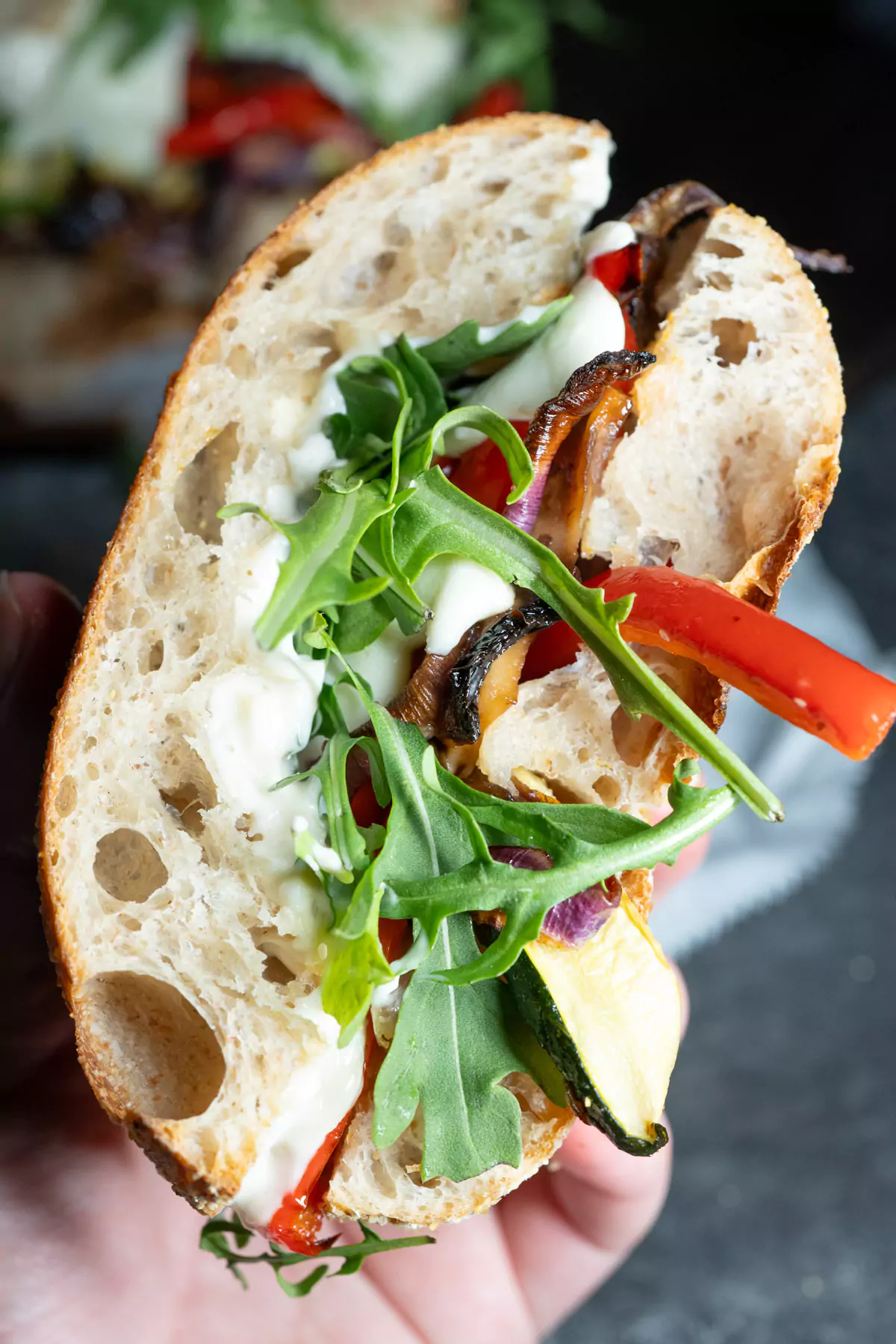 Vegetarian Ciabatta Sandwich with Roasted Garlic Sauce