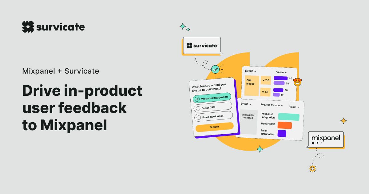 Surveys integrated with Mixpanel | Try free
