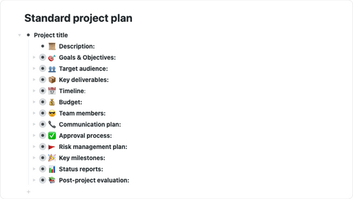 Workflowy template - Standard project plan