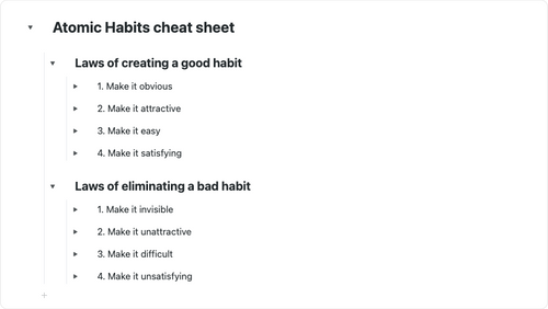 Workflowy template - Atomic habits template