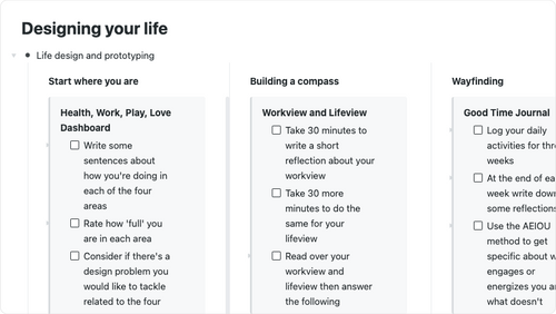 Workflowy template - Designing your life