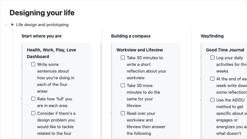 Workflowy template - Designing your life