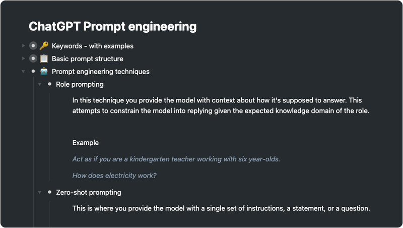 Workflowy template - ChatGPT prompt engineering
