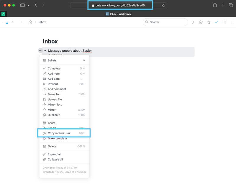 Integrations - Workflowy support